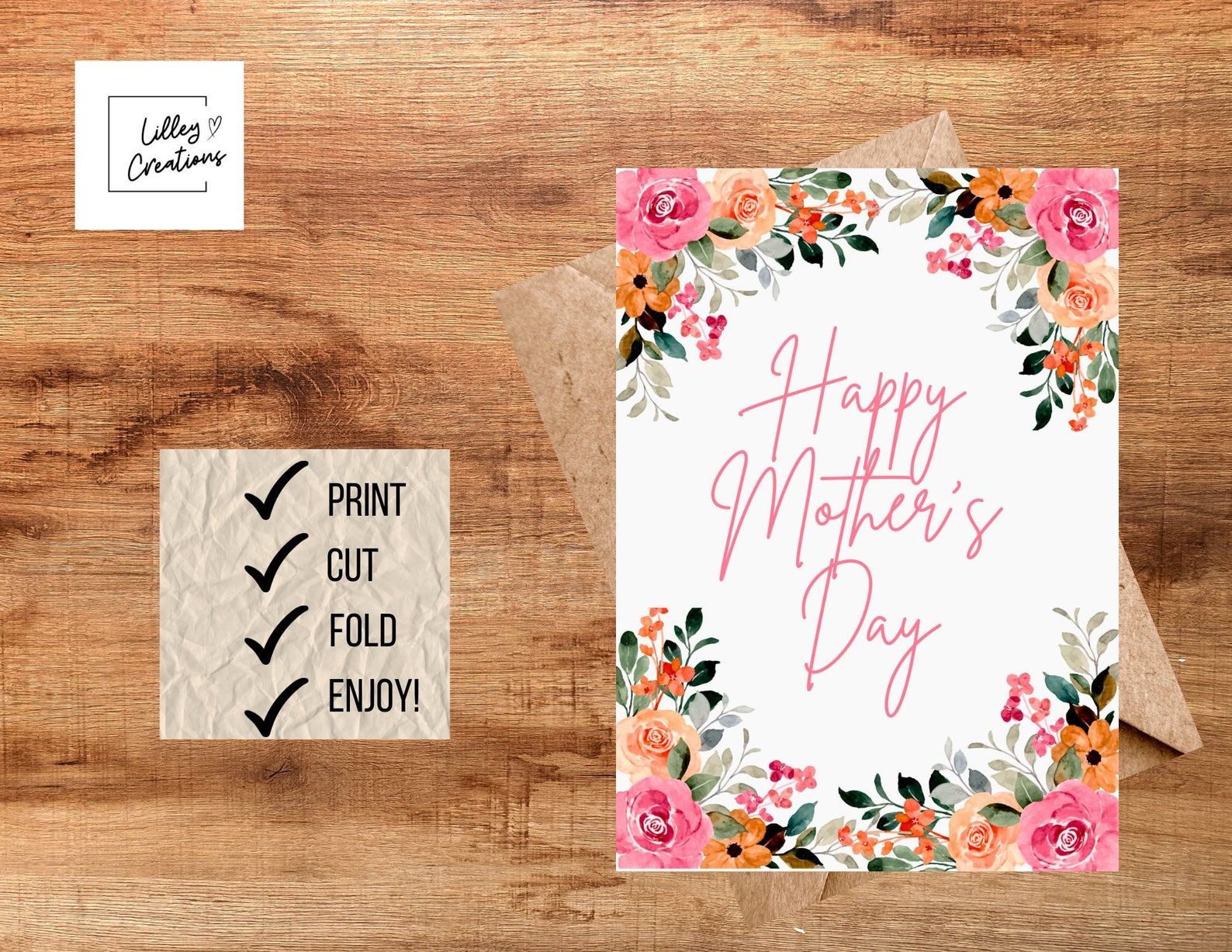 Floral Mother's Day Card, Digital Download, Digital Mother's Day Card ...