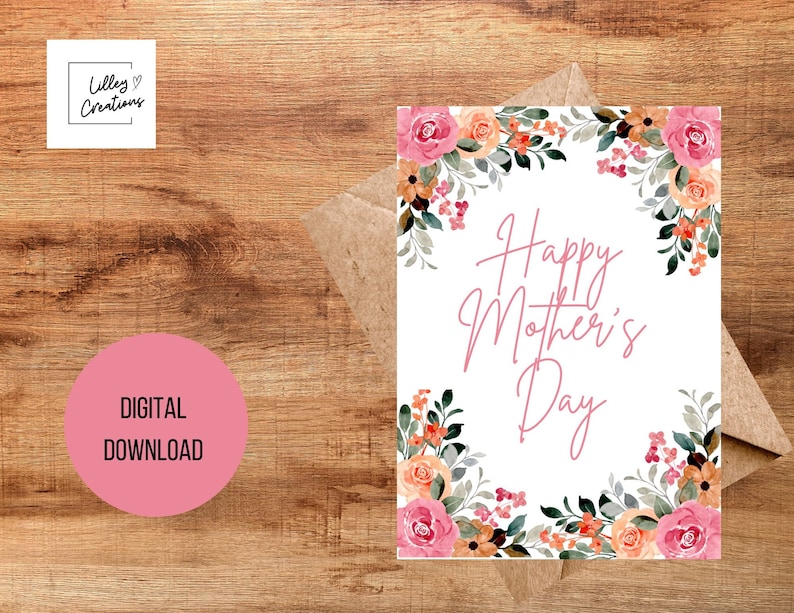 Floral Mother's Day Card, Digital Download, Digital Mother's Day Card ...