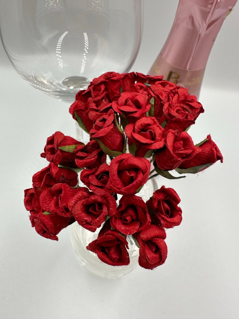 Paper Red Rose Bud Flowers Wired Crafting Wedding Stationery (x12) - Etsy