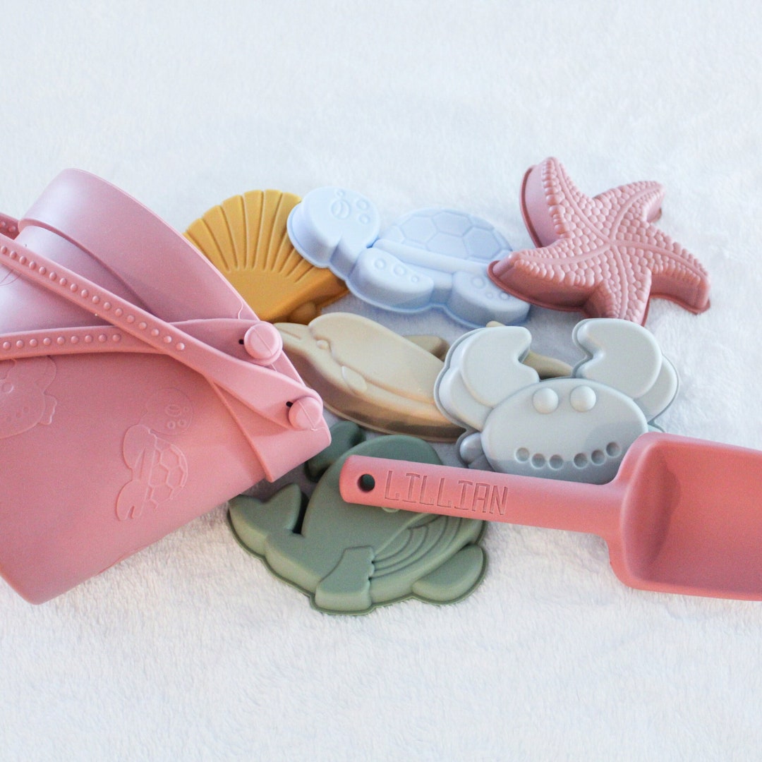 Personalized Silicone Beach Bucket Toy Set, Sand Toys, Beach Toys, Kids ...