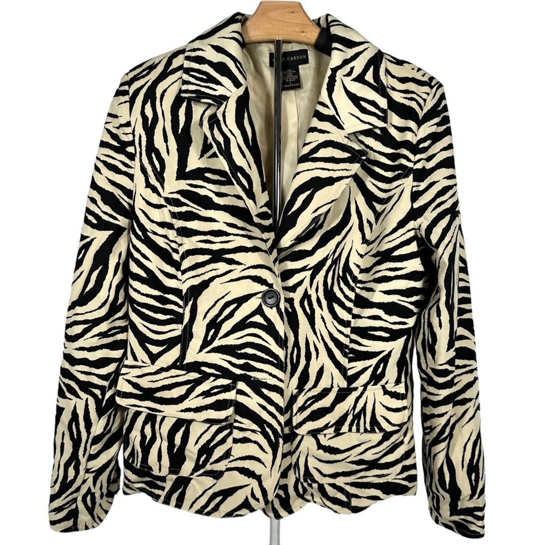 Women's Anne Carson Beige Zebra Print Blazer Large - Etsy