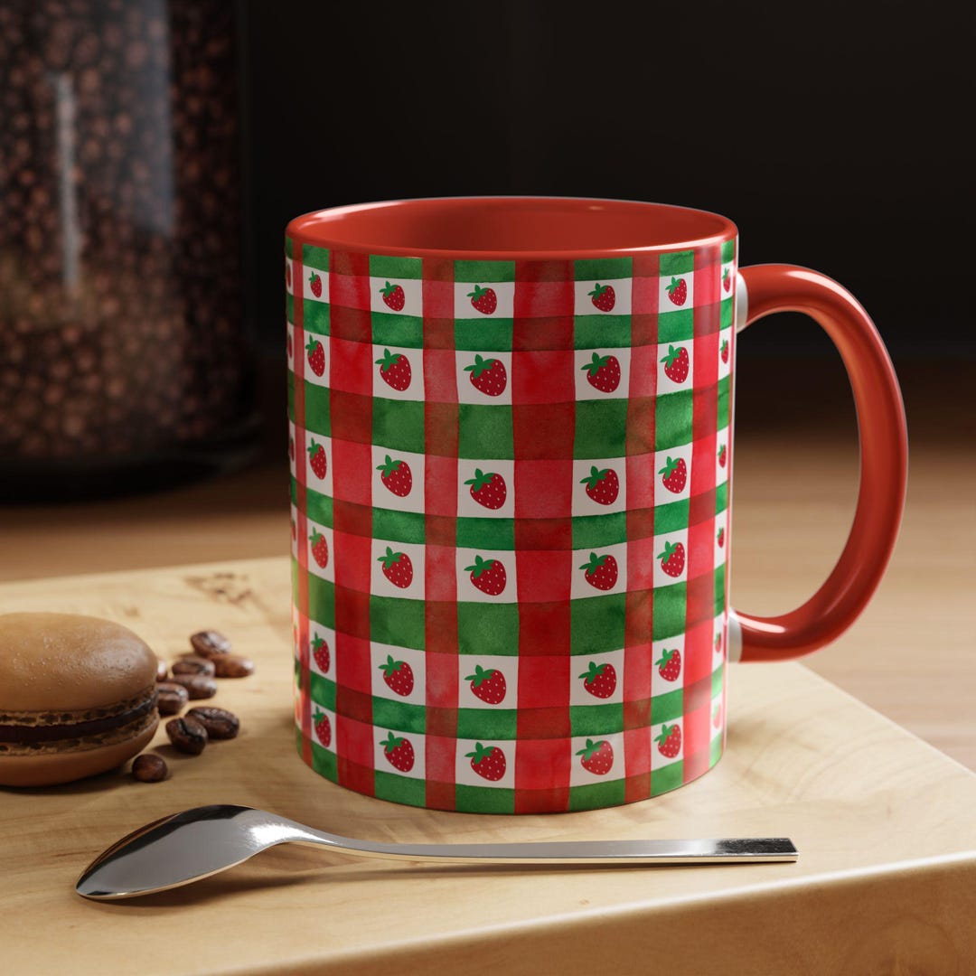 Strawberry Plaid Ceramic Mug, Fruit Tea Mug - Etsy