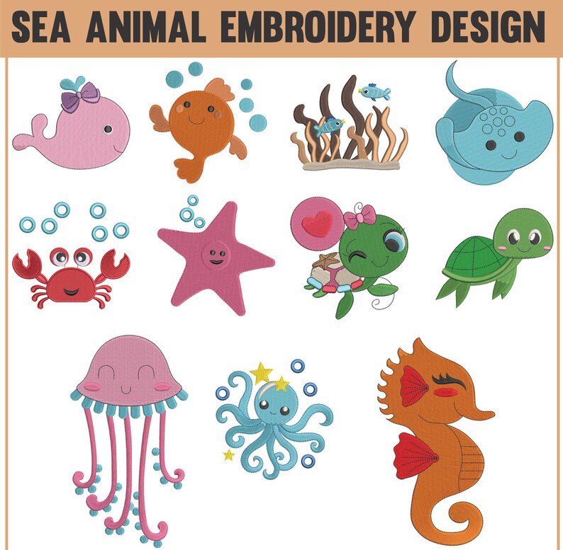 Embroidery Bundle Sea Animal Design, Cut See Animals Embroidery Design ...