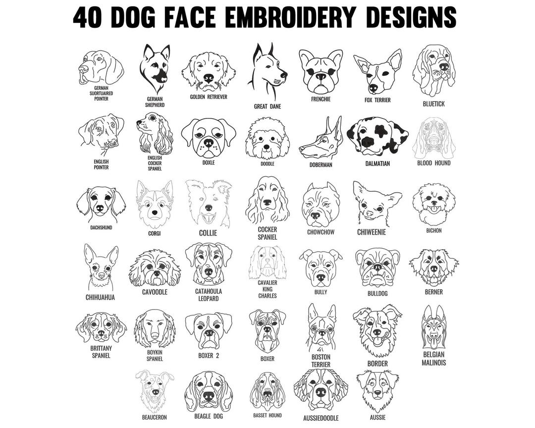 40 Dog Face Embroidery, Dog Breeds Design Machine Embroidery, Dogs ...