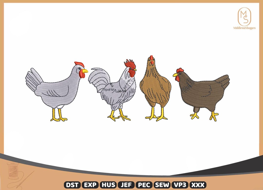Cute Animal Machine Embroidery, Farm Chickens Embroidery Design ...