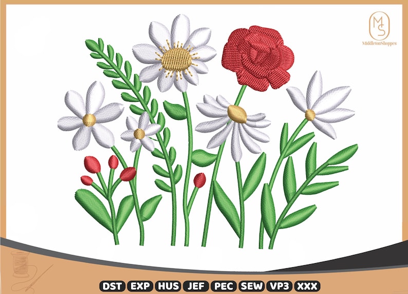 Flowers Embroidery, Digital Flowers Machine Embroidered, Instant ...