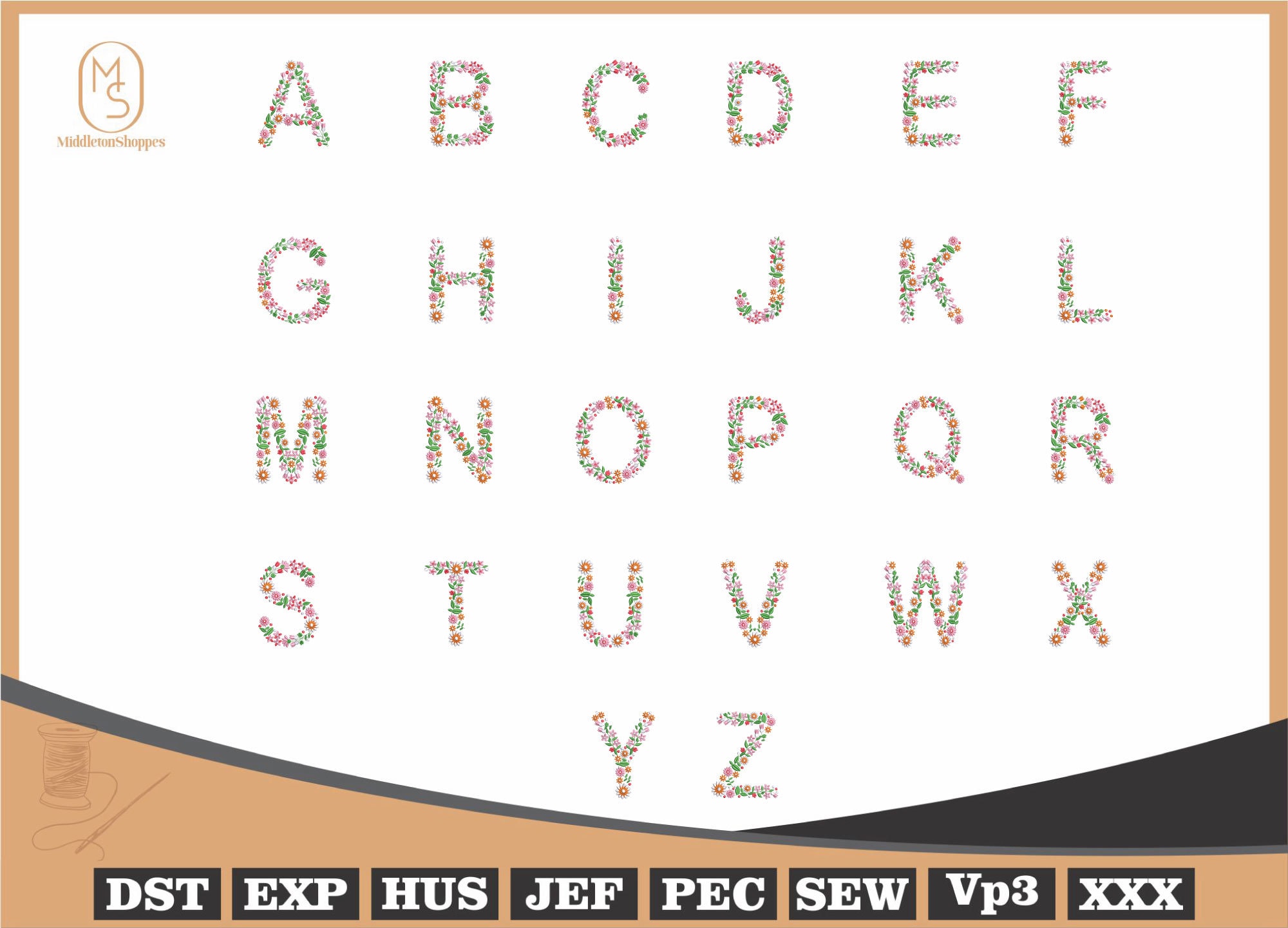 A-Z Floral Letter Embroidery Font, Flower Alphabet Bundle Machine ...