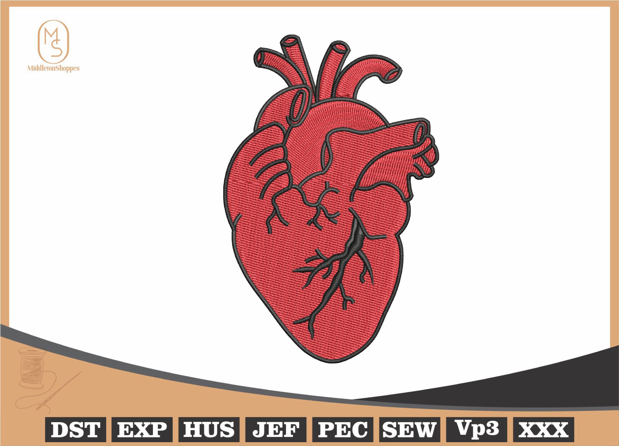 Anatomical Heart Embroidery Design, Human Heart Machine Embroidery ...