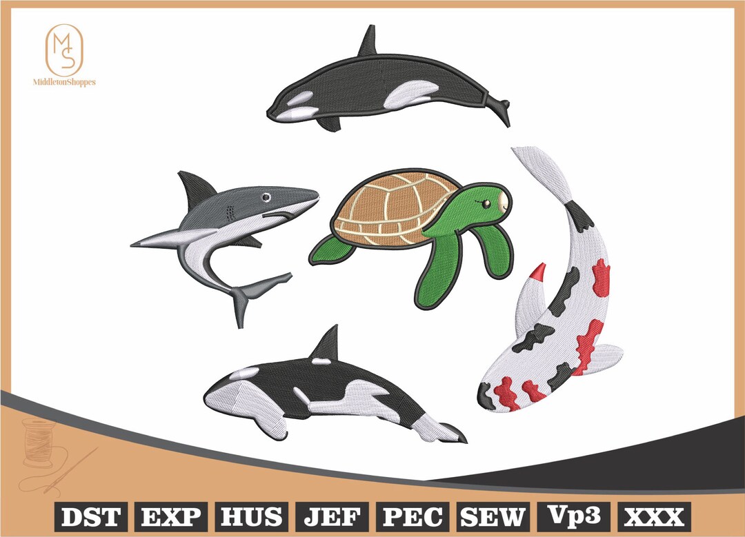 Sea Animals Embroidery Design, Sea Fishes Around the Turtle Machine ...