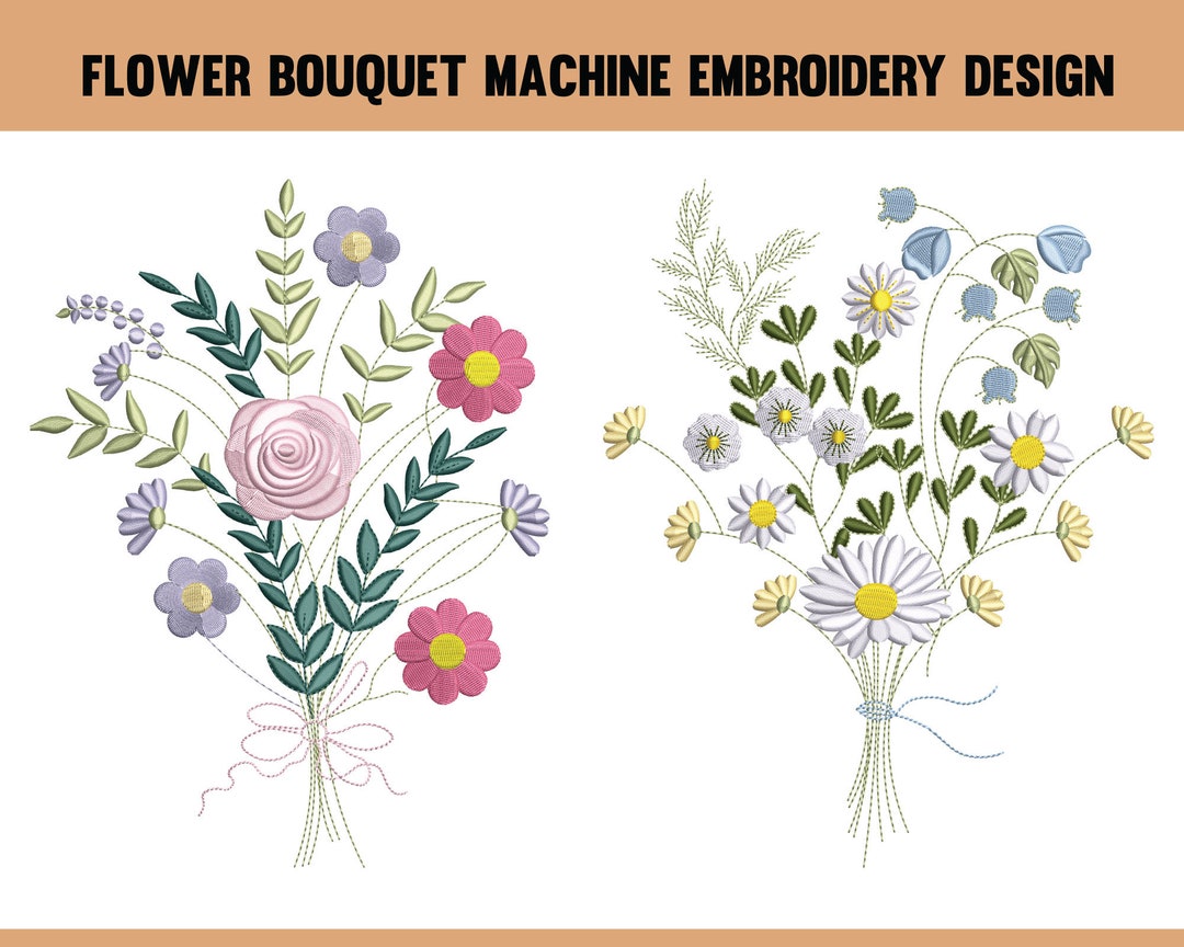 Wedding Flowers Bouquet Embroidery, Wildflowers Embroidery Design ...
