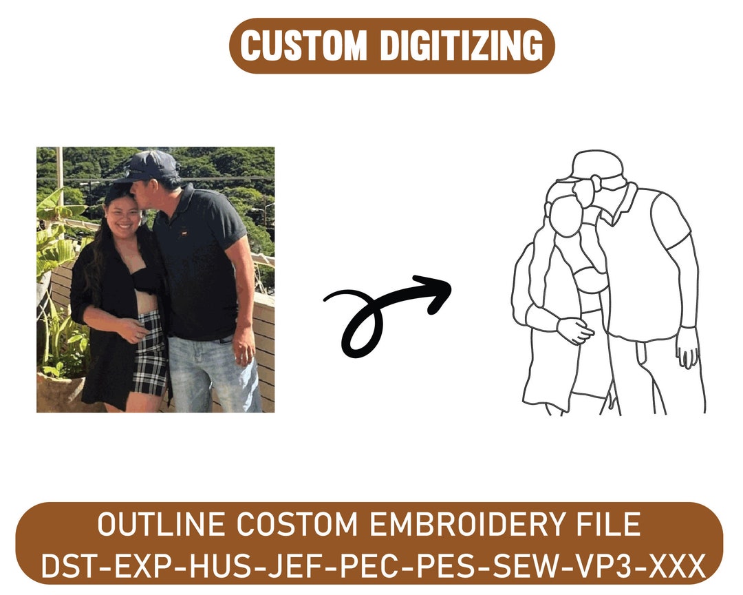 Custom Line Art Photo Embroidery, Outline Photo Machine Embroidery ...