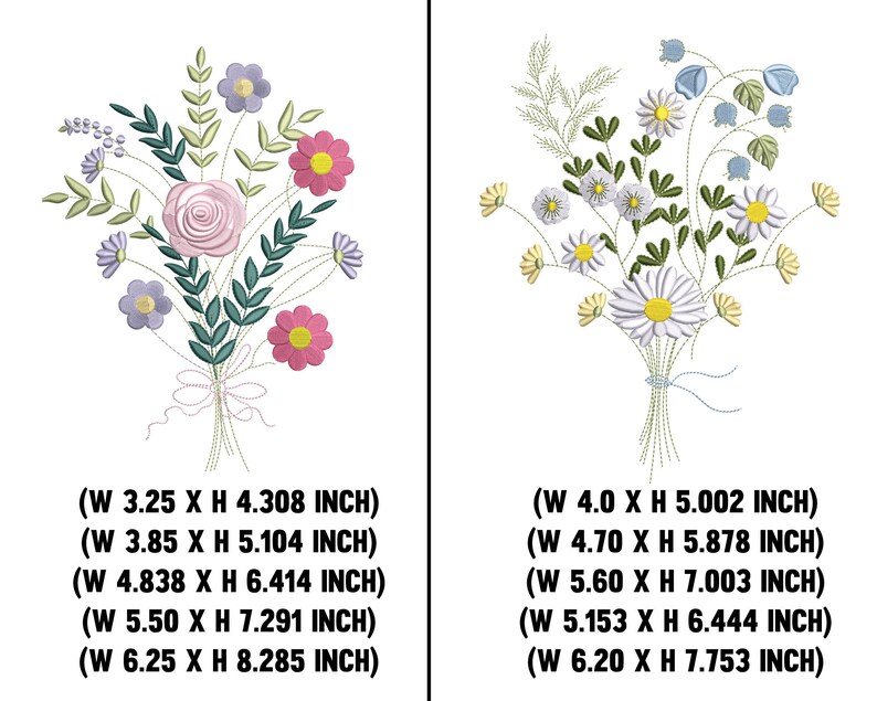 Wedding Flowers Bouquet Embroidery, Wildflowers Embroidery Design ...