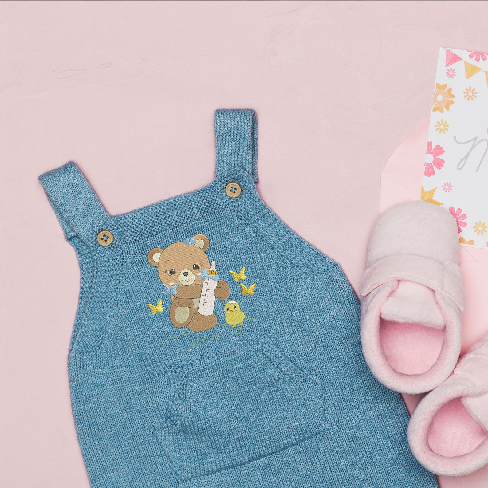 Baby Bear Embroidery Design, Bear With Chick/butterflies Machine ...