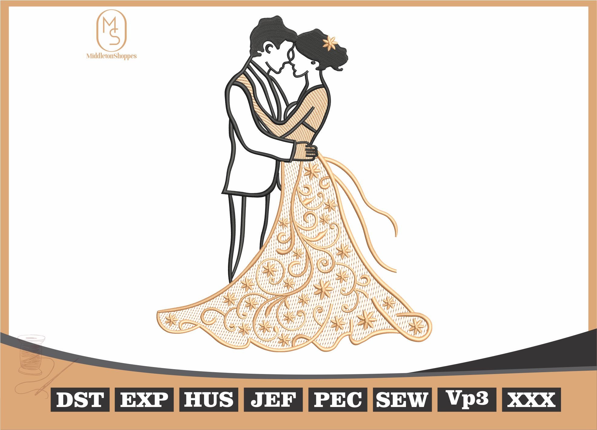 Bride and Groom Wedding Embroidery Design, Machine Embroidery Married ...