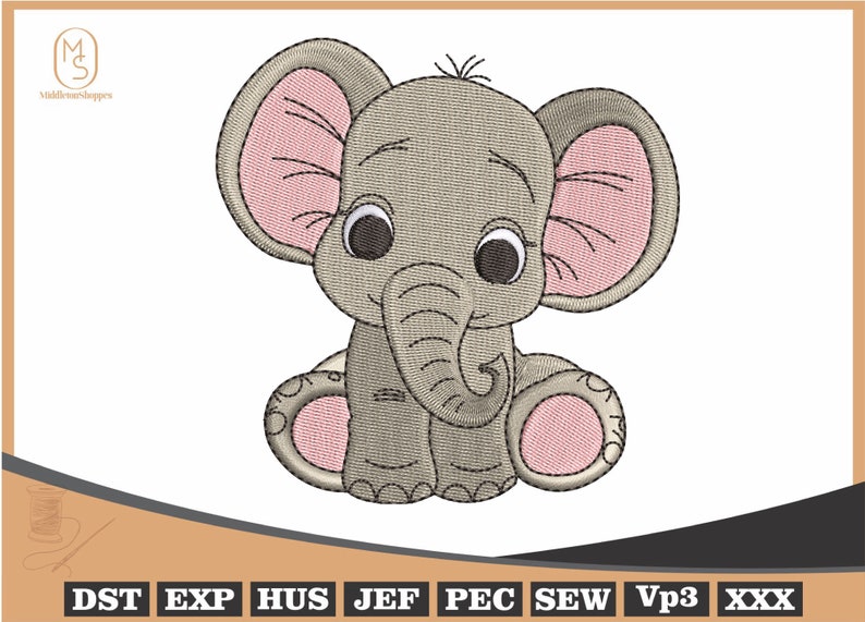 Baby Elephant Embroidery Design, Elephant Machine Embroidery, Safari ...