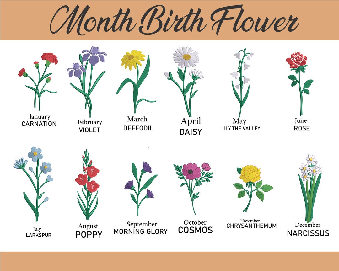 Birth Month Flowers Digital Embroidery, Birth Flower Bundle Machine ...