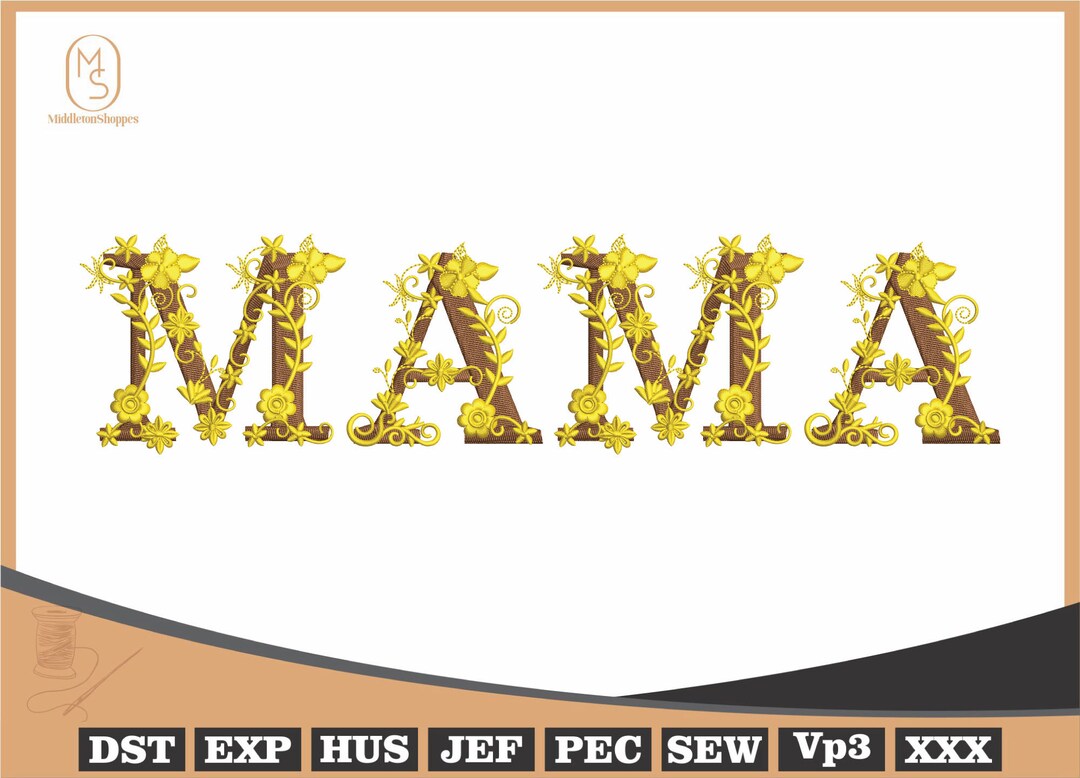 Machine Embroidery MAMA Design in Floral Letters, Dainty Flower ...