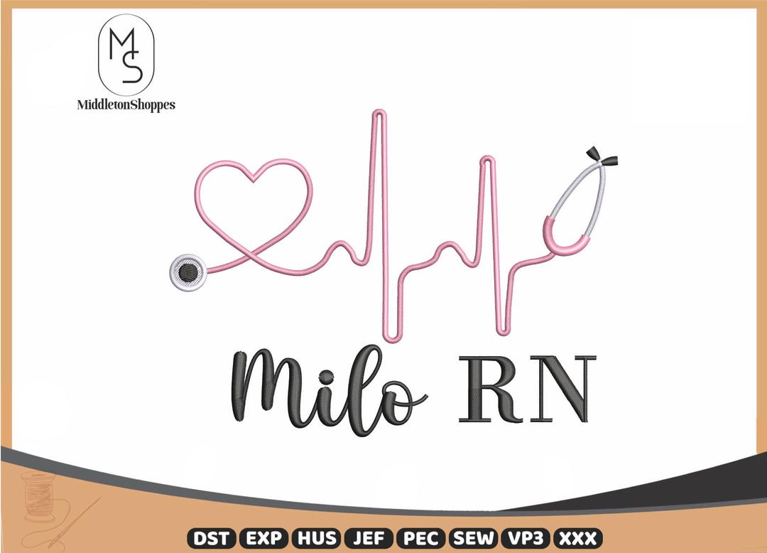 Custom Name Embroidery Designs, Heartbeat Stethoscope Embroidery ...
