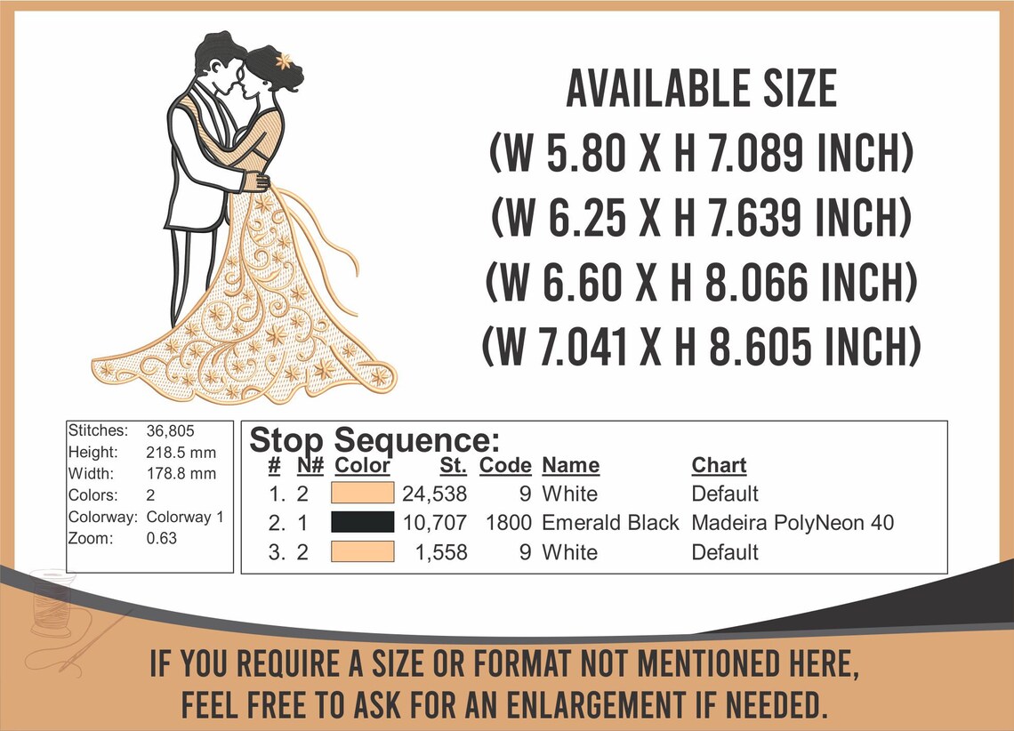 Bride and Groom Wedding Embroidery Design, Machine Embroidery Married ...