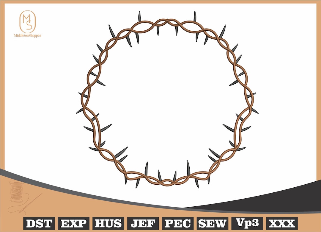 Barbed Wire Wreath Machine Embroidery, Barbed Wire Circle Embroidery ...