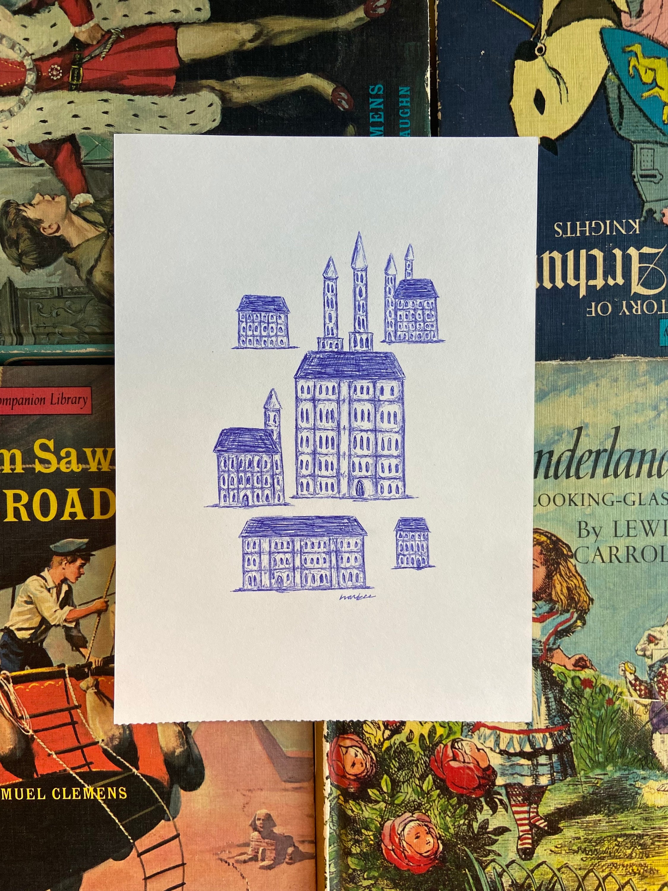 Original Imaginary Buildings Drawing - Etsy