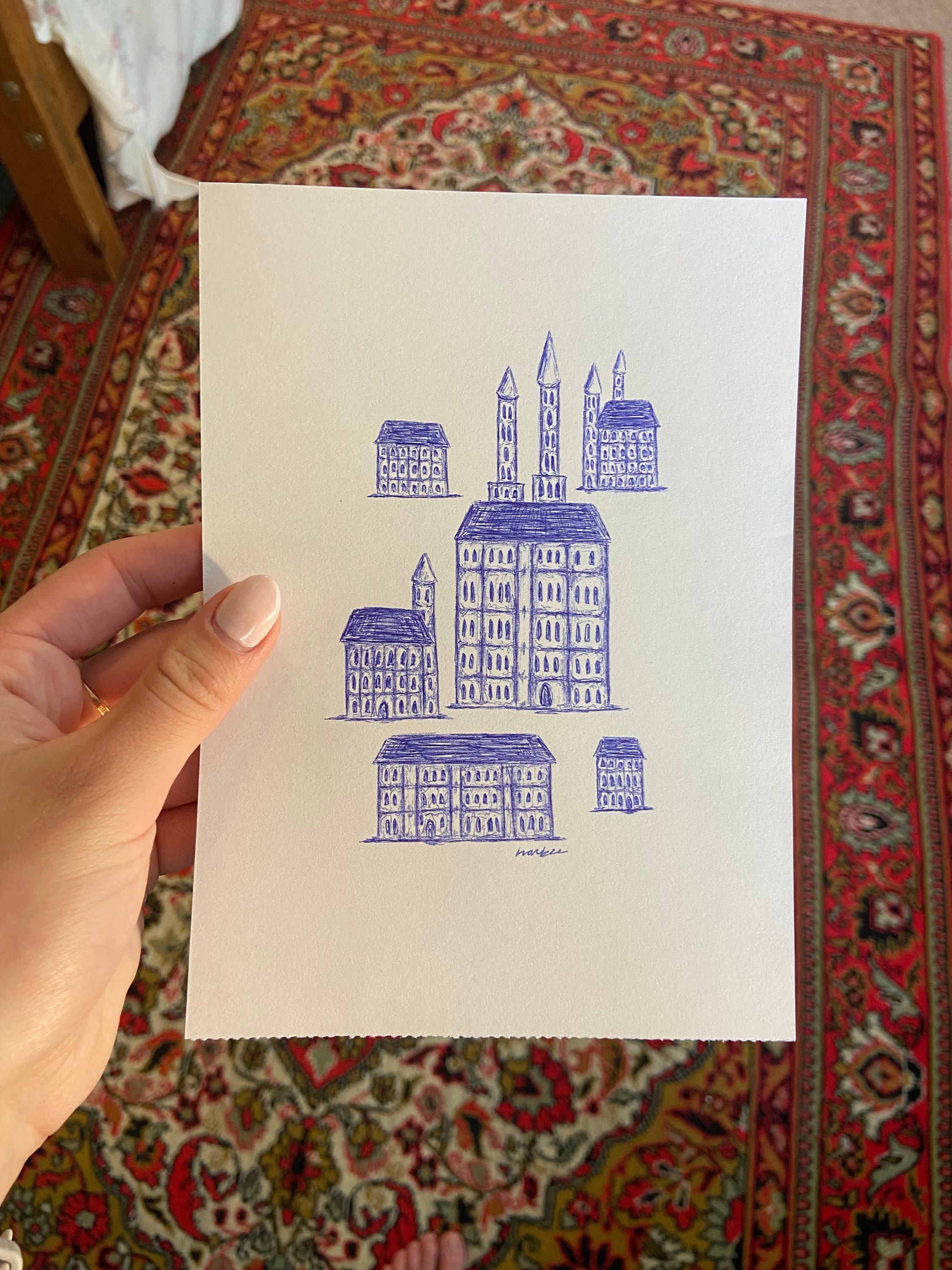 Original Imaginary Buildings Drawing - Etsy