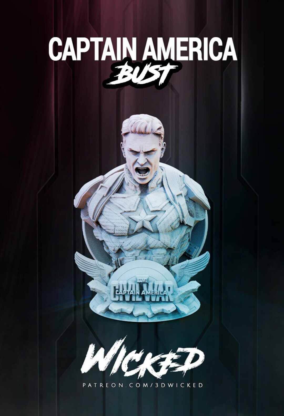 Captain America Bust Wicked Stl File for 3D Printing - Etsy