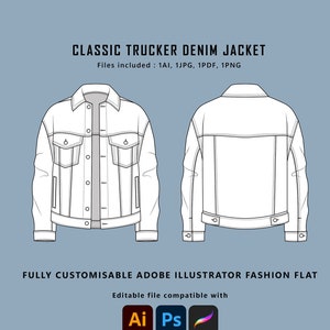 Classic Denim Trucker Jacket Flat - Technical Drawing in Adobe ...