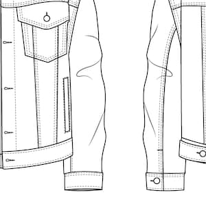 Classic Denim Trucker Jacket Flat - Technical Drawing in Adobe ...