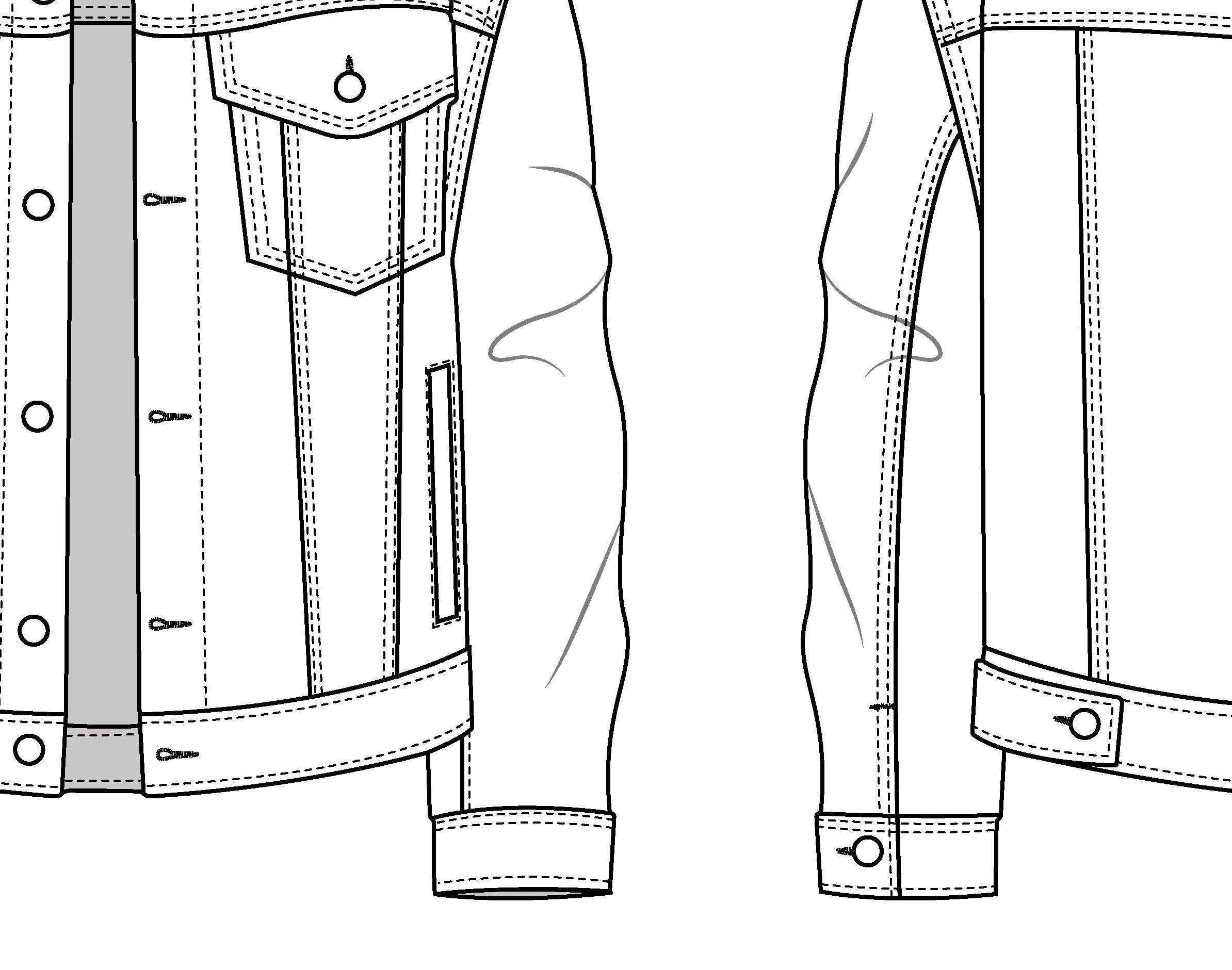 Classic Denim Trucker Jacket Flat - Technical Drawing in Adobe ...