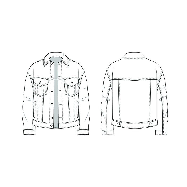 Classic Denim Trucker Jacket Flat - Technical Drawing in Adobe ...