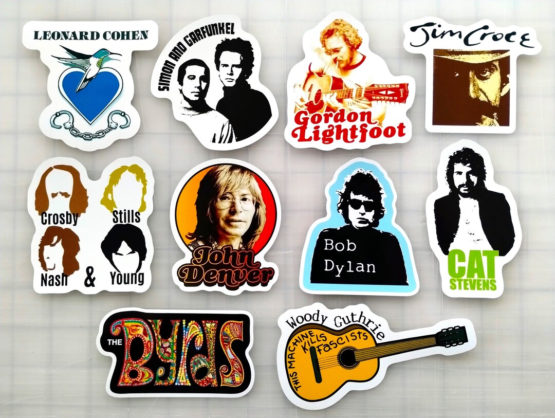 Classic Folk Music Sticker Pack 10 Stickers Set 1 Vinyl Decals Rock 80 ...