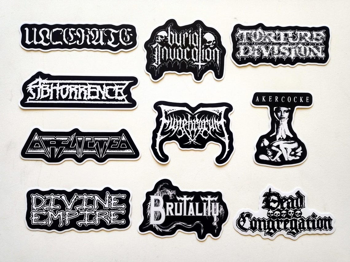 Death Metal Sticker Pack (10 Stickers) Set 13 Vinyl Decals Black Slam ...