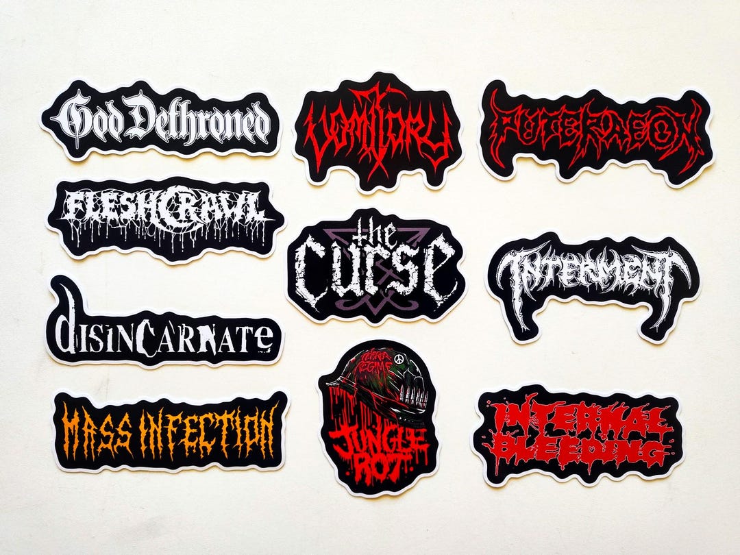 Death Metal Sticker Pack (10 Stickers) Set 14 Vinyl Decals Black Slam ...