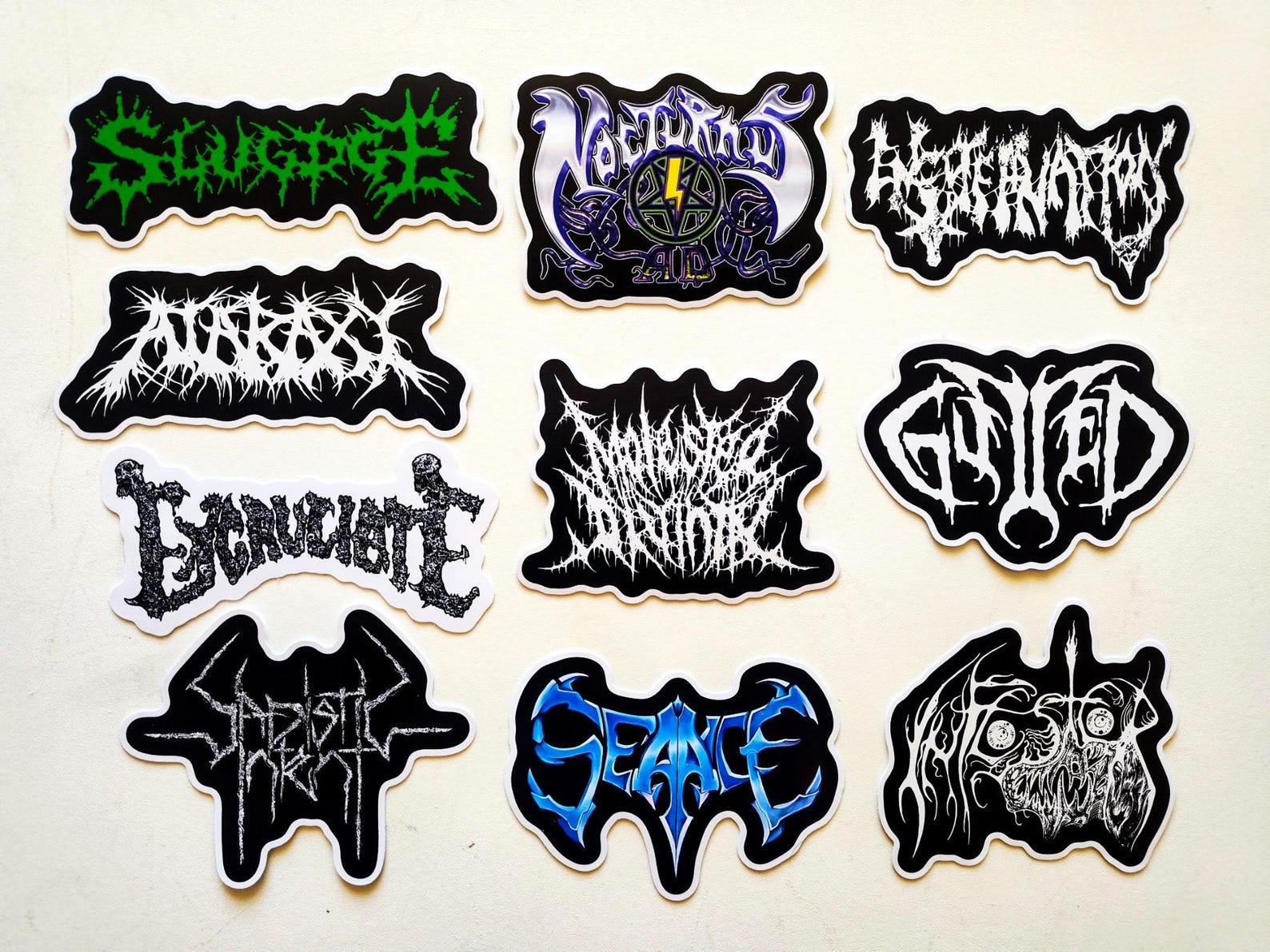 Death Metal Sticker Pack (10 Stickers) Set 18 Vinyl Decals Black Slam ...