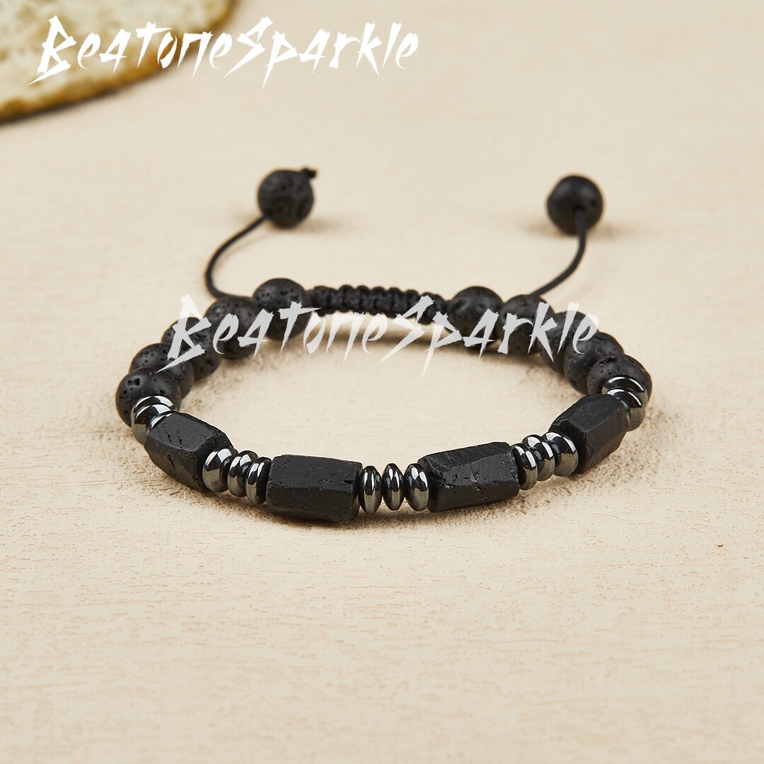 Raw Black Tourmaline Bracelet for Men, Hematite 5g Emf Protection ...