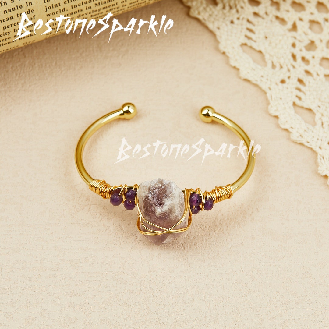 Beautiful Purple Quartz Bangle, Gold-plated Winding Open Cuff Bangles ...