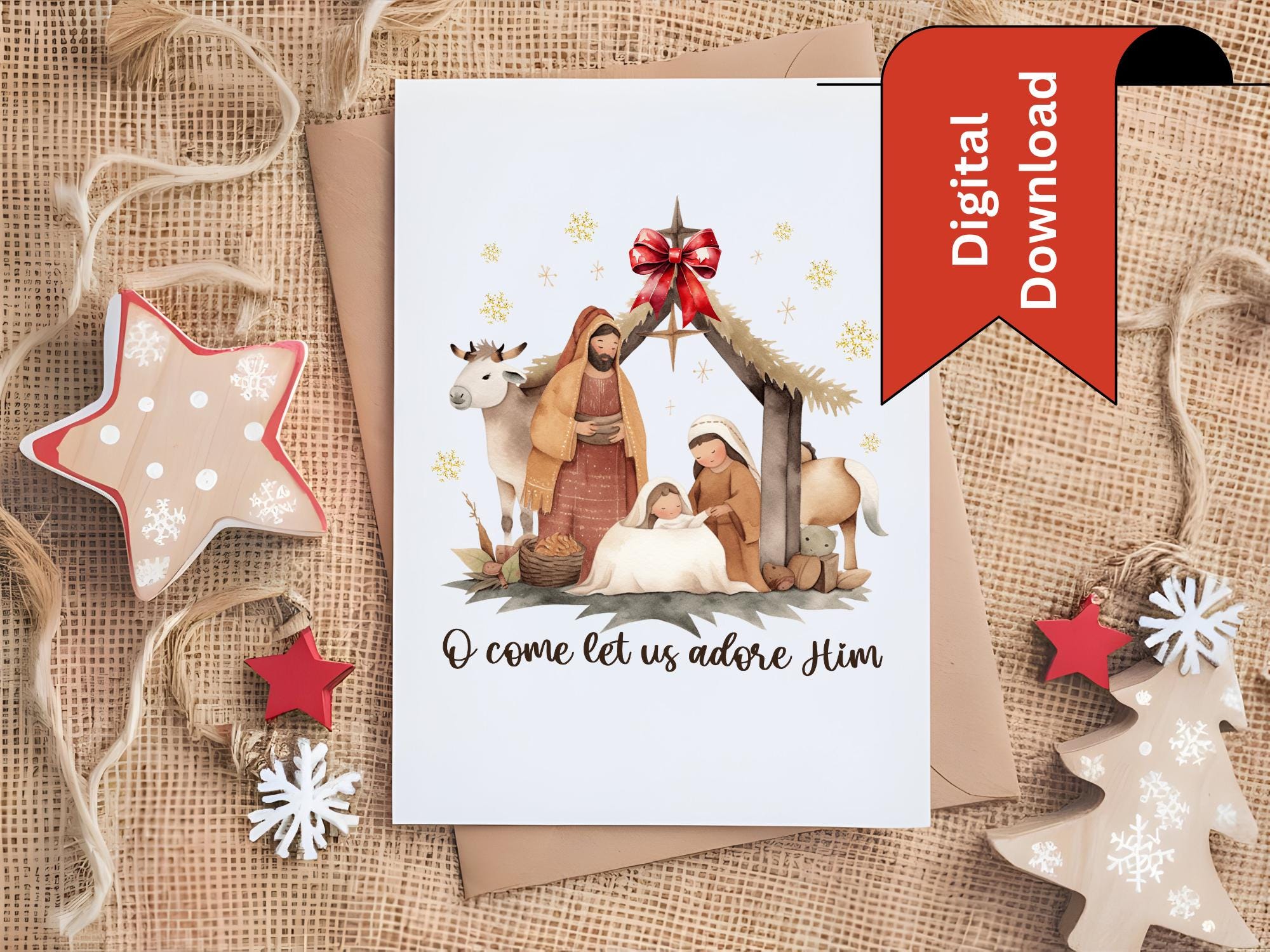 Christmas Nativity Printable Merry Christmas Card, Digital Card ...