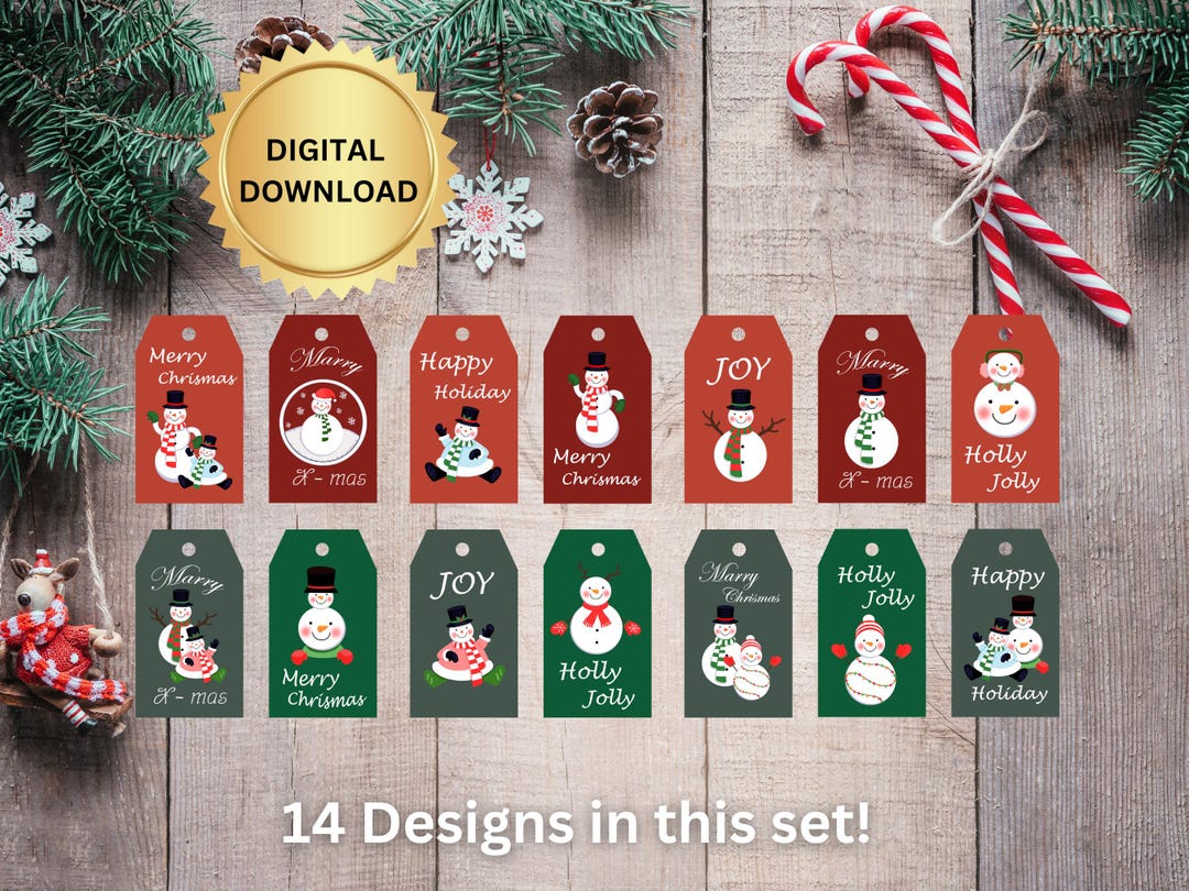 14 Snowmen Printable Gift Tags, Christmas Gift Tag, Snowman Tag ...