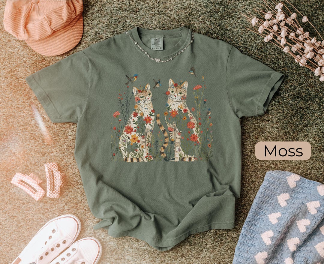 Folk Art Cat Mom Shirt, Cottagecore Comfort Colors Tee - Etsy