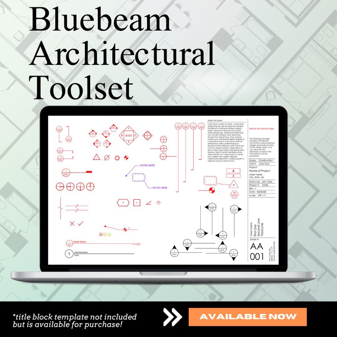 Bluebeam Toolset - Architectural Annotations & Symbols - Etsy