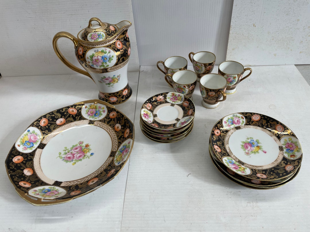 17 Piece Noritake China Set Vintage Black White and Gold - Etsy