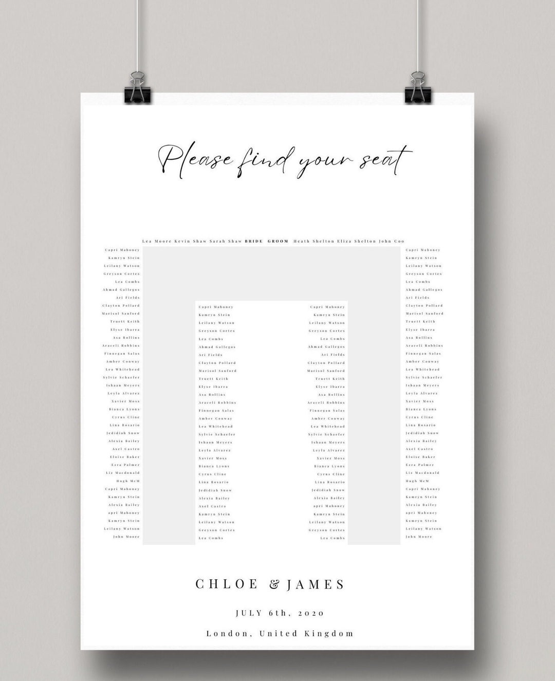 Horseshoe Seating Chart Template Wedding Guests Seating Plan U-shaped ...