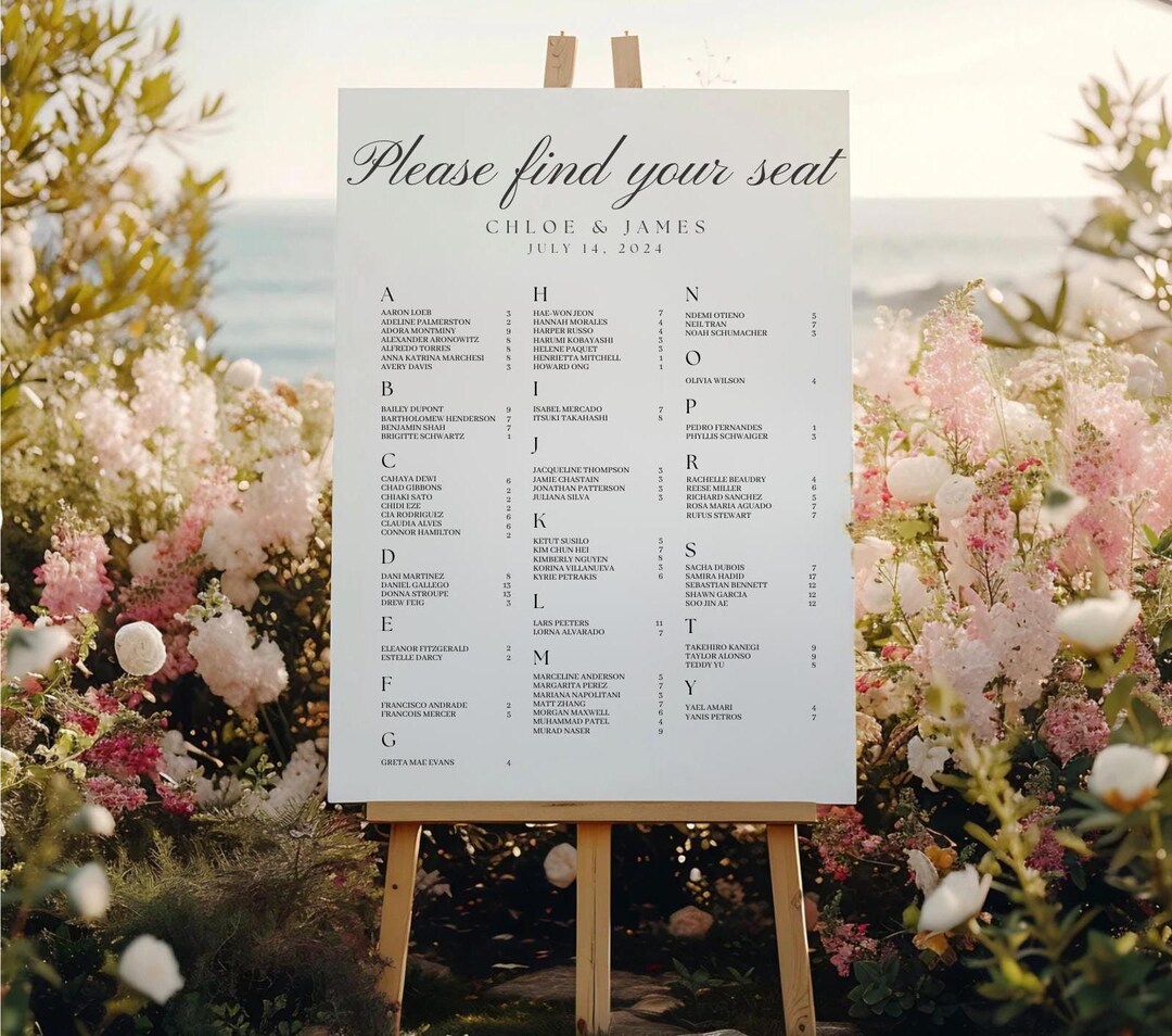 Alphabetical Seating Chart Template Wedding Guests Seating Plan ...