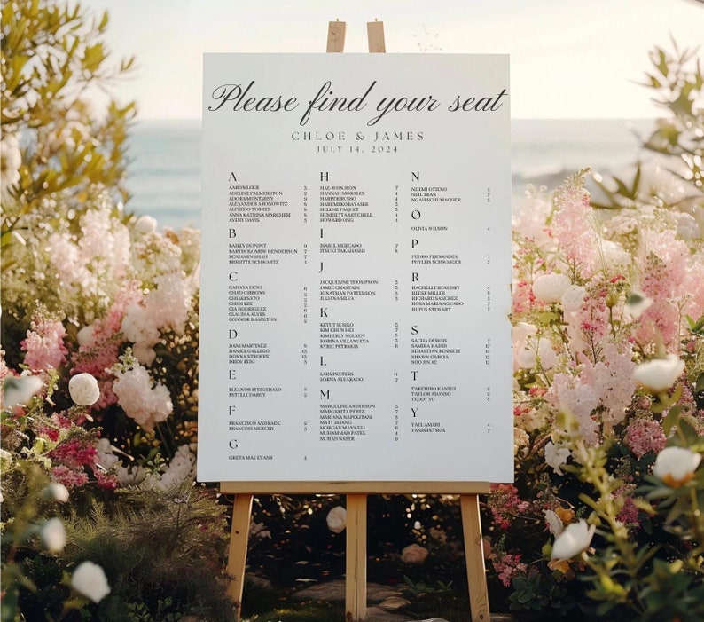 Alphabetical Seating Chart Template Wedding Guests Seating Plan ...