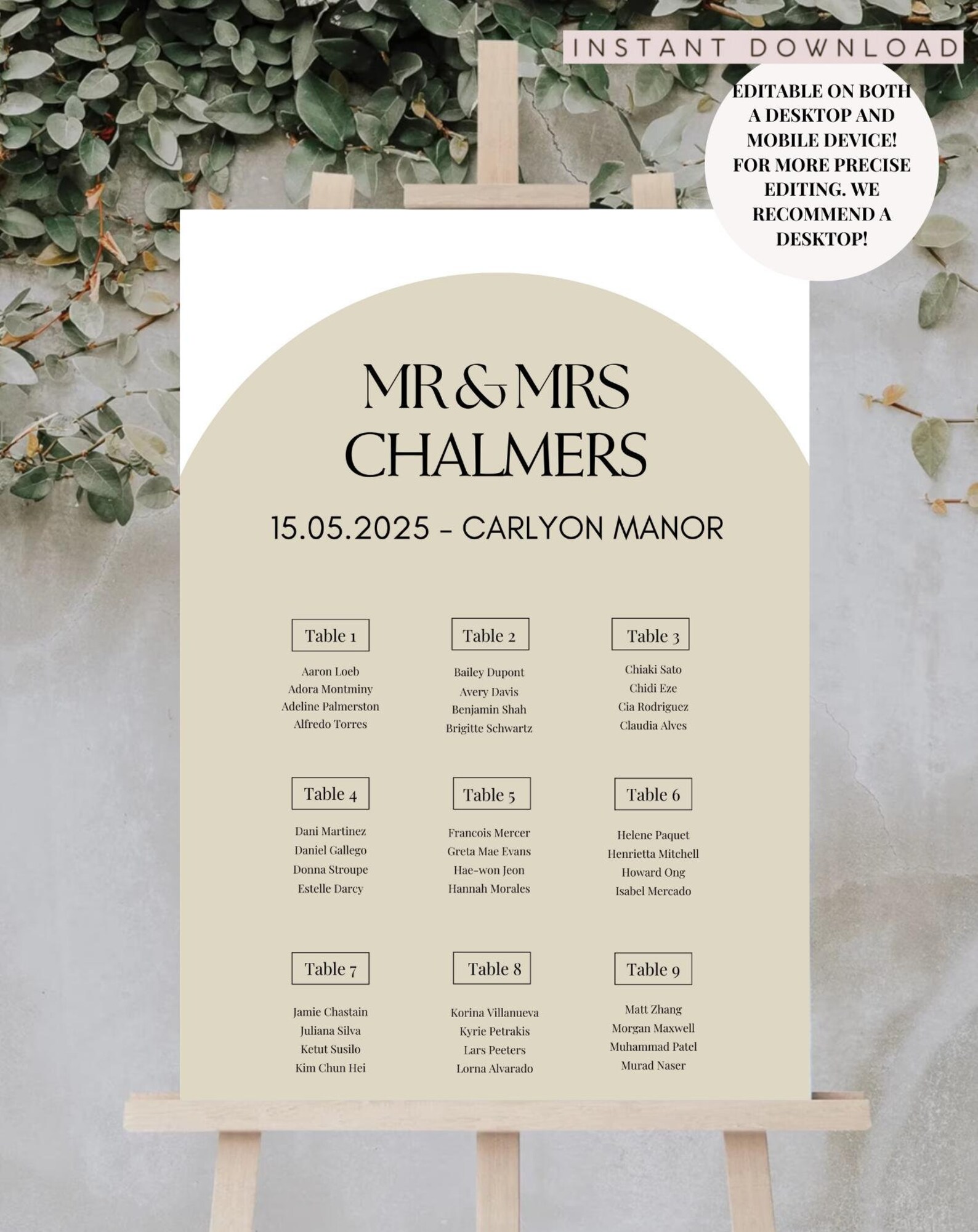 Arch Seating Chart Template, Wedding Guests Find Your Seat, Luxury ...