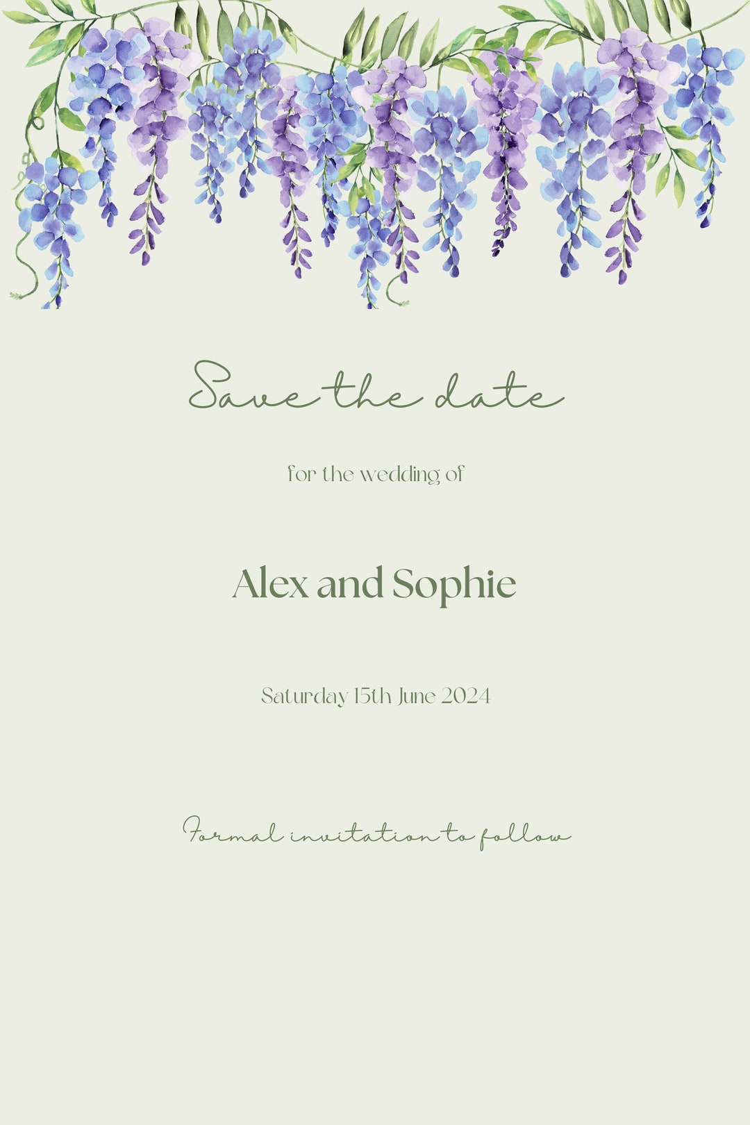 Floral Save the Date Digital Download, Editable, Wisteria Design ...