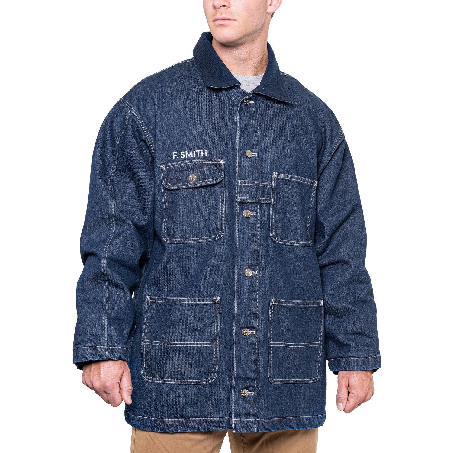 Custom Embroidered GAME Apparel Men's 1950 Denim Chore Coat Firefighter ...