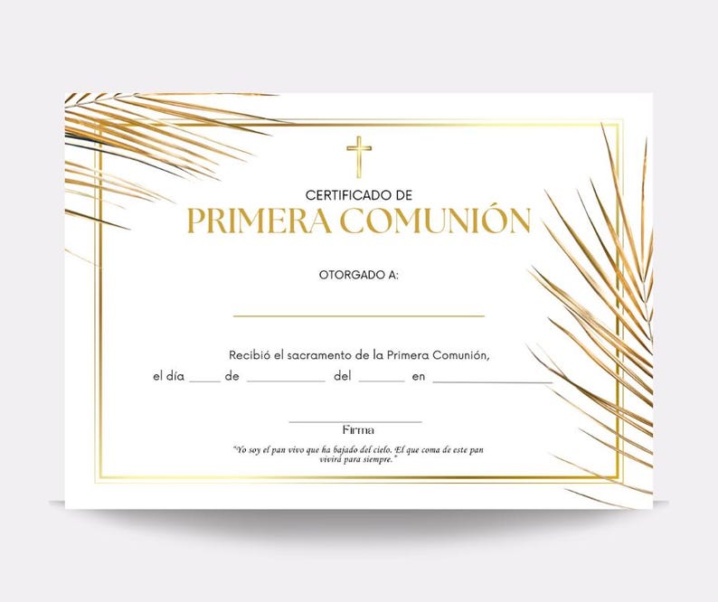 First Communion Certificate, Communion Souvenir, First Communion PDF ...