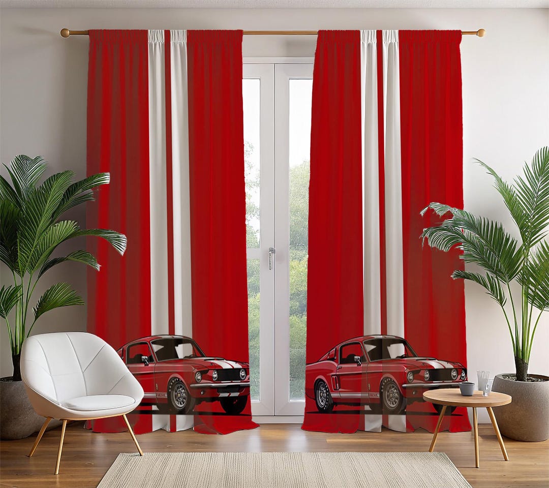 Red Racing Car Curtains, Vintage Automotive Garage Decor - Etsy